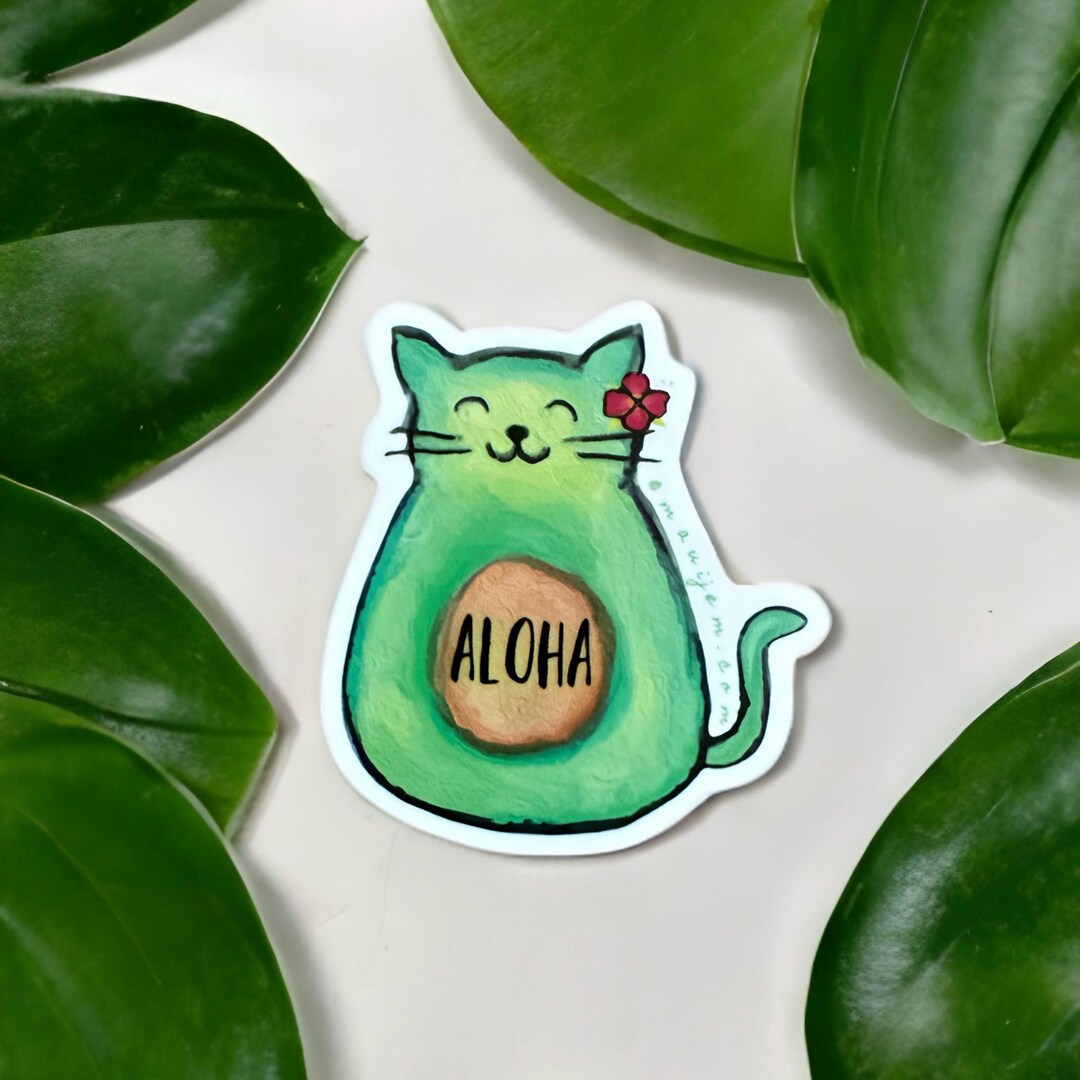 Avocado Cat Sticker | Aloha Matte Vinyl Sticker | Avocato Illustration ...