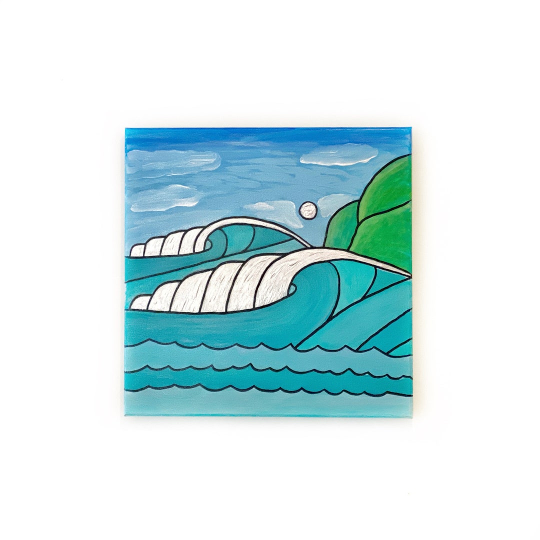Maui Surf Art: Moonlit Waves Acrylic Painting on Canvas (16x16”) - Etsy