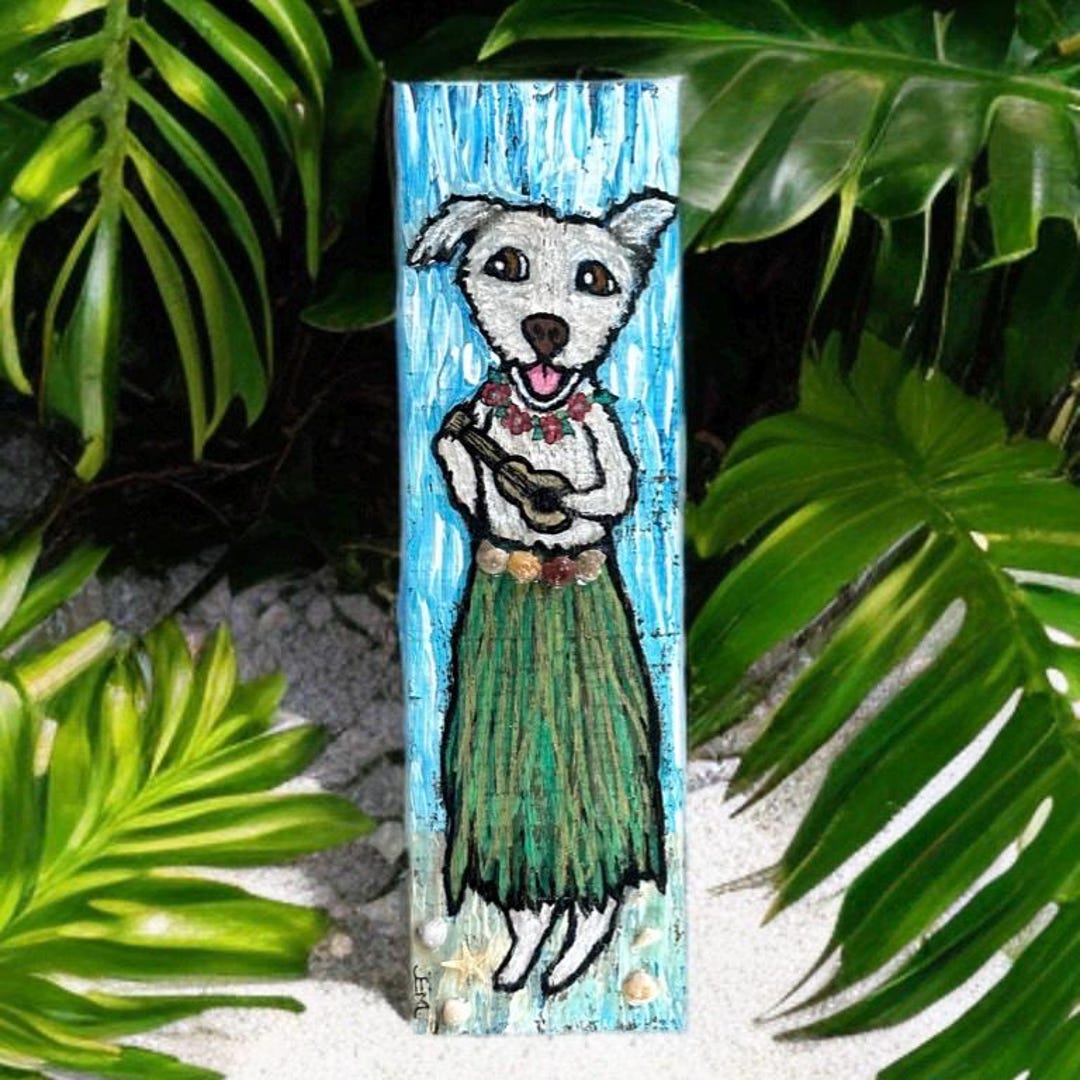 Hula Dog Art Made in Hawaii Puppy Ukulele Luau Art Recycled Art ...