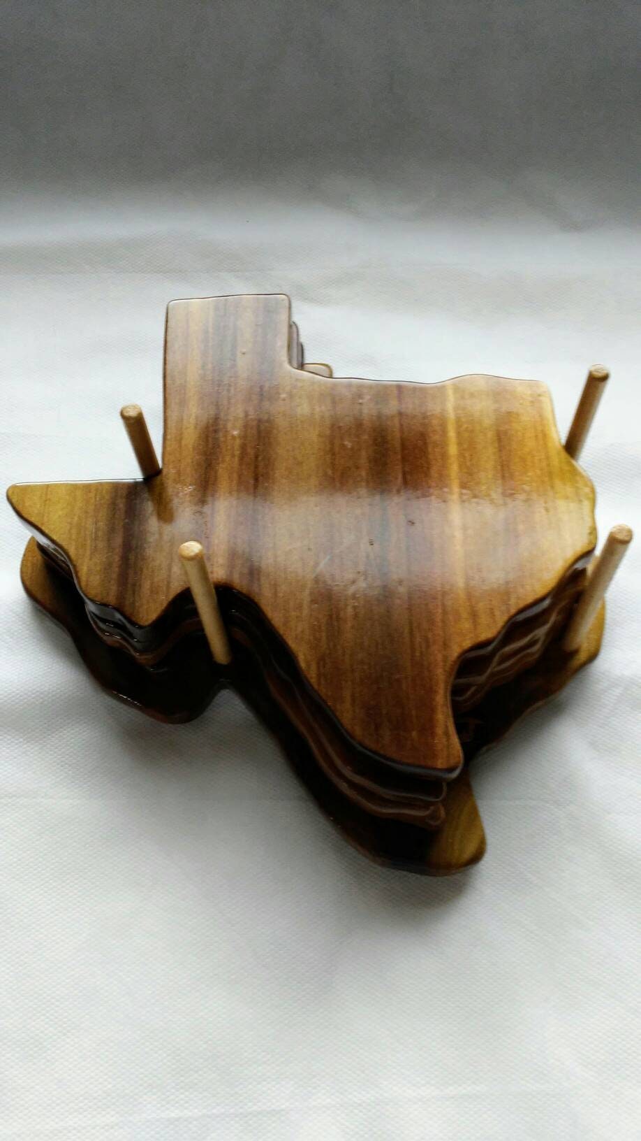 Set of 4 Wood Texas Coasters With Holder, Texas Coasters, Wood Coasters ...