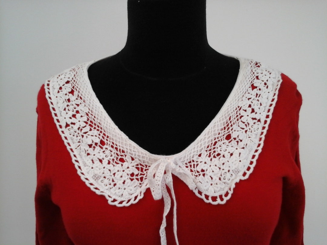 Vintage Retro Sweater Woman Womensclothing Red Lace Collar Fashion ...