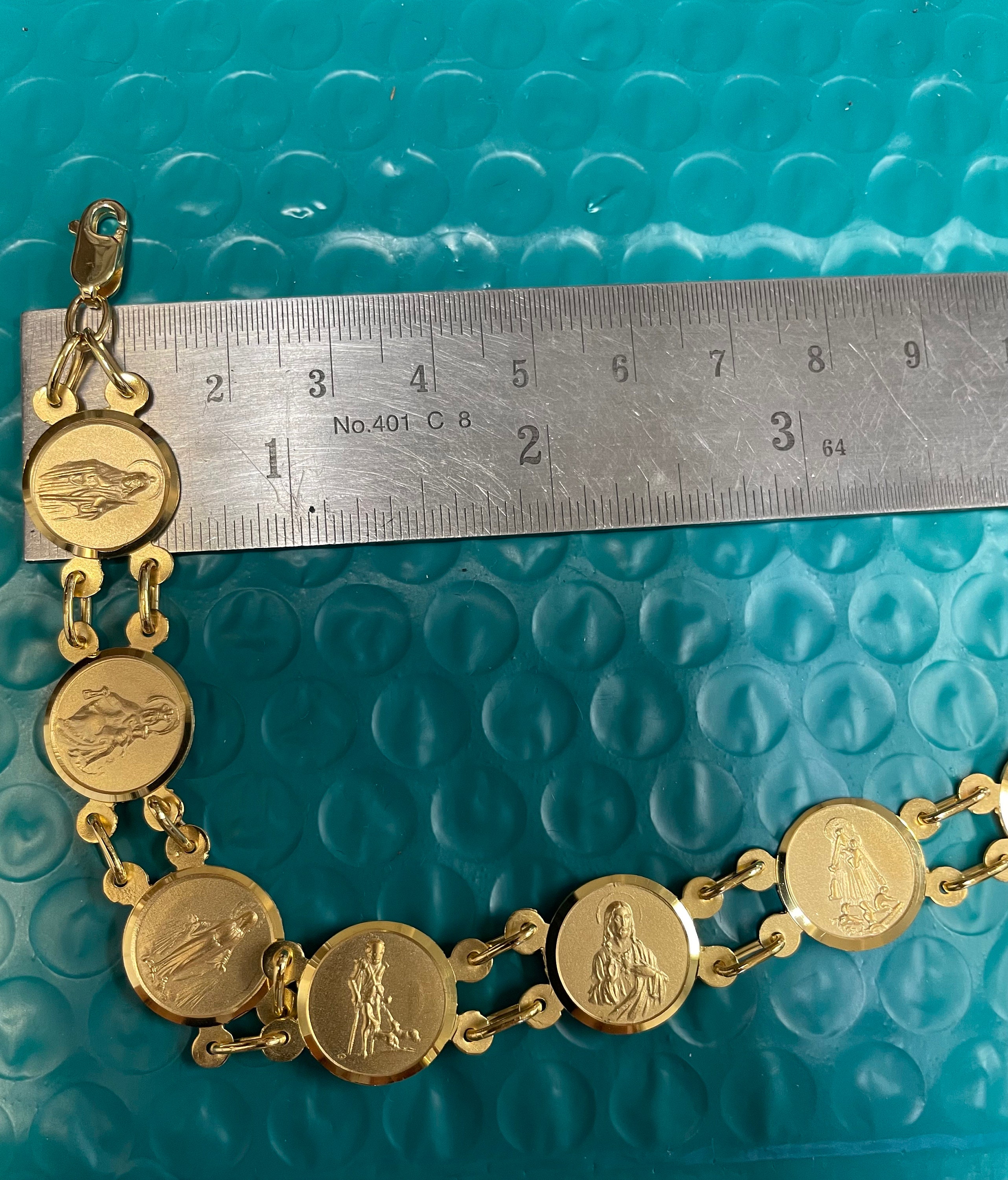 14 Kt Solid Religious Medals Bracelet /religious Medals Bracelet in 14 ...