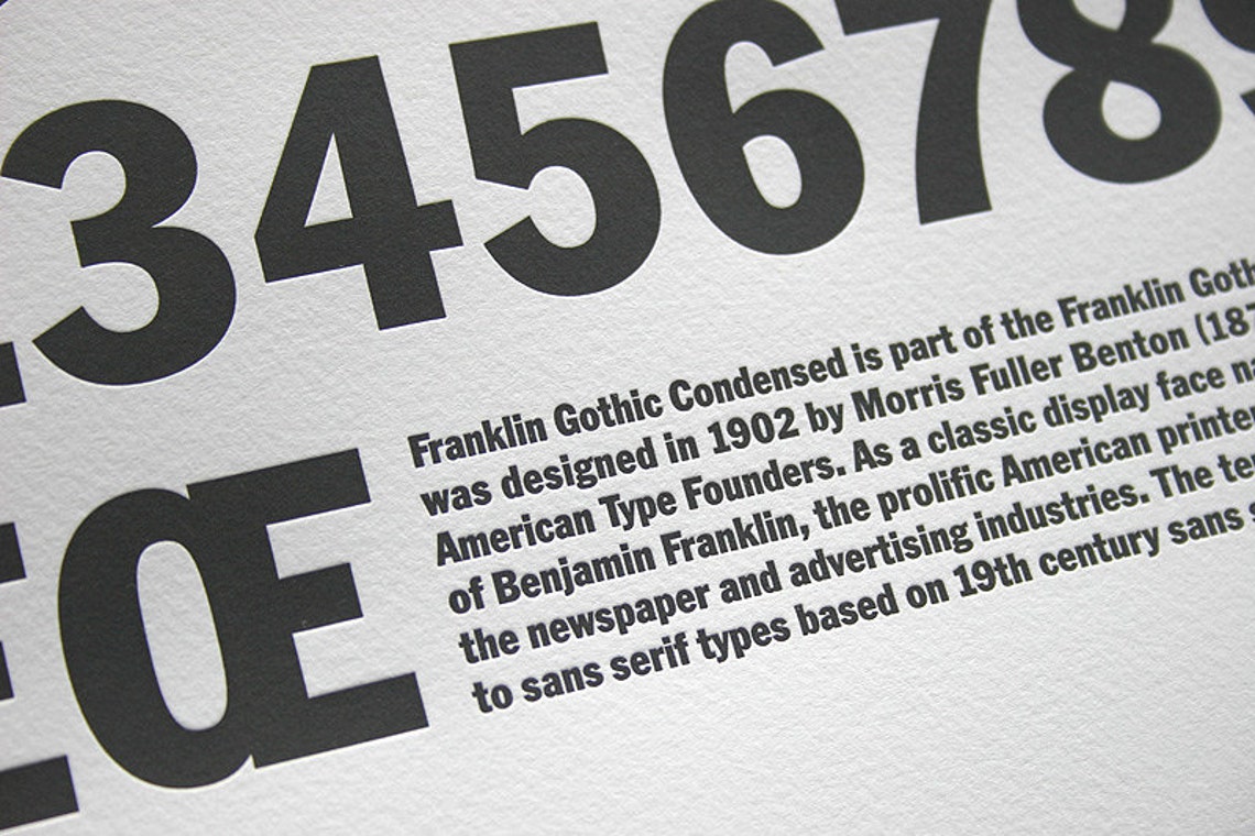 Franklin Gothic Letterpress Typography Print - Etsy