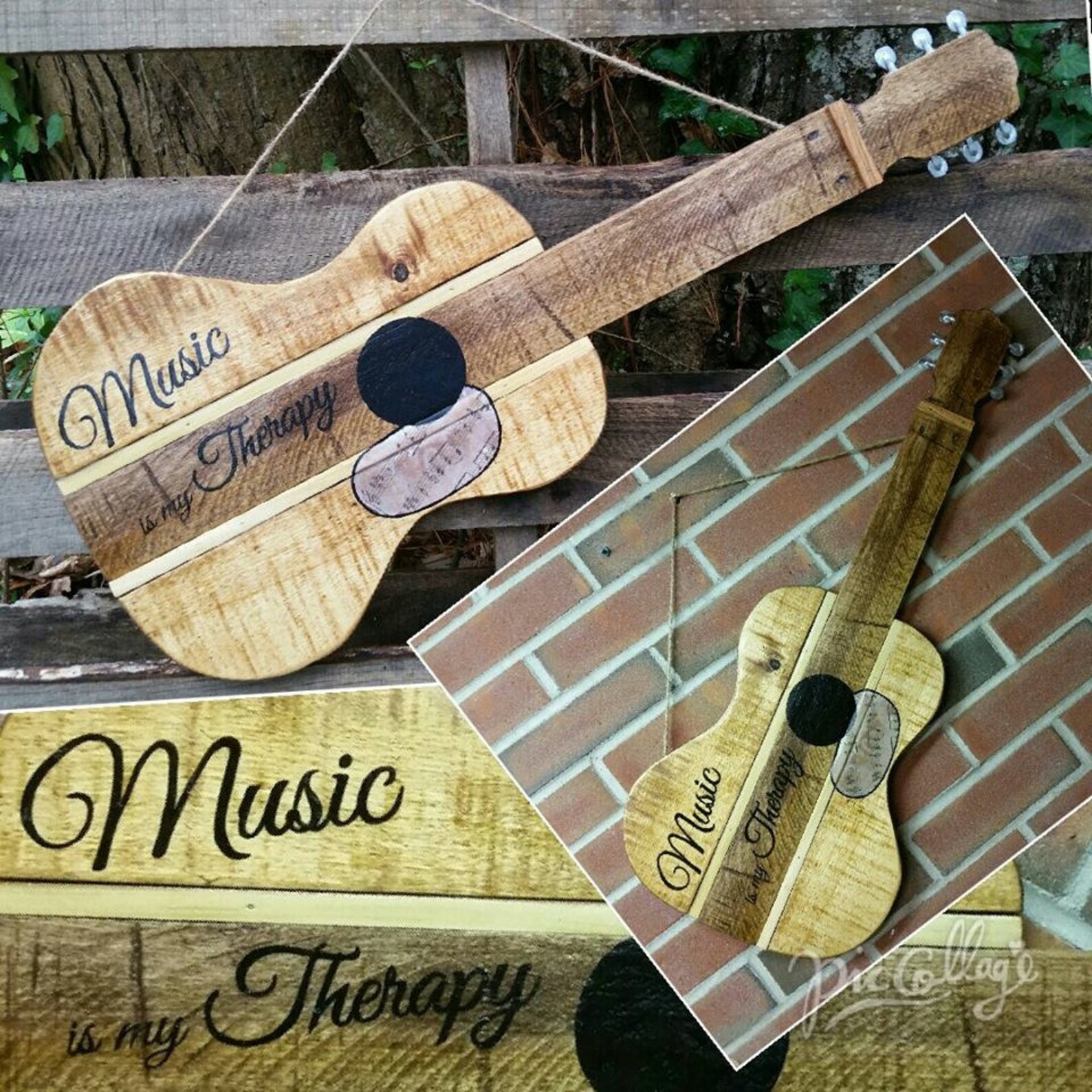 Wood Guitar Sign music is My Therapy - Etsy