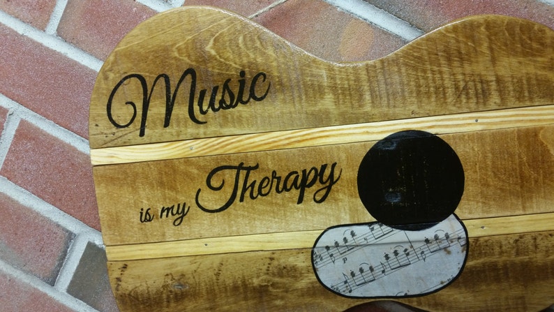 Wood Guitar Sign music is My Therapy - Etsy