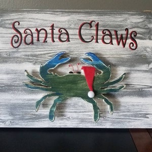 Santa Claws, Beach Decor, Nautical Wall Hanging, Christmas Crab ...