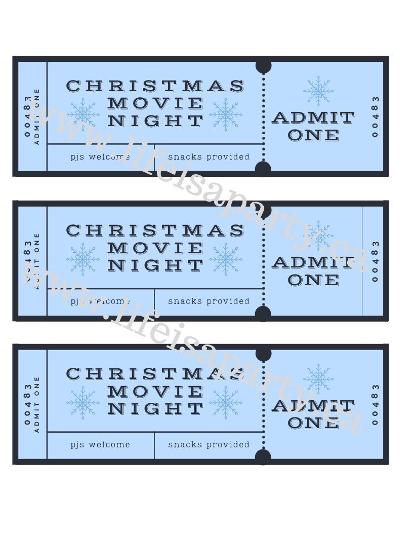 Christmas Movie Night Printable Set: Tickets, Banner, Labels (digital ...