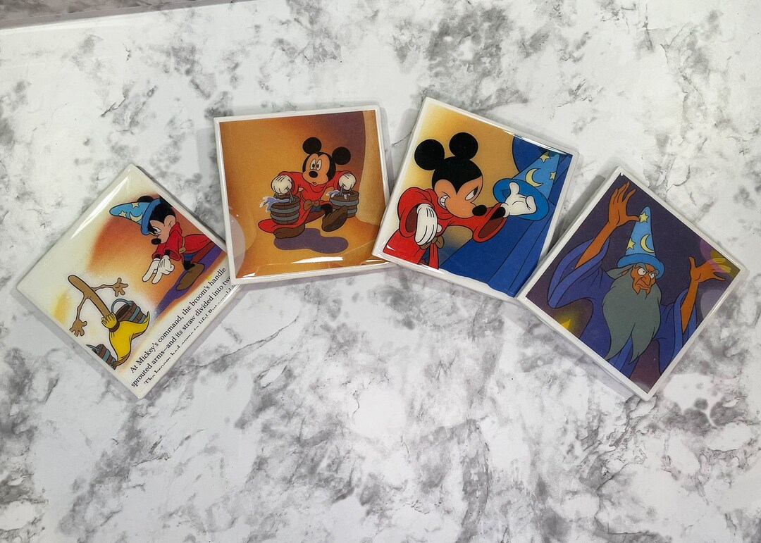 Disney Sorcerer Mickey Storybook Coasters - Handmade Disney Coasters ...