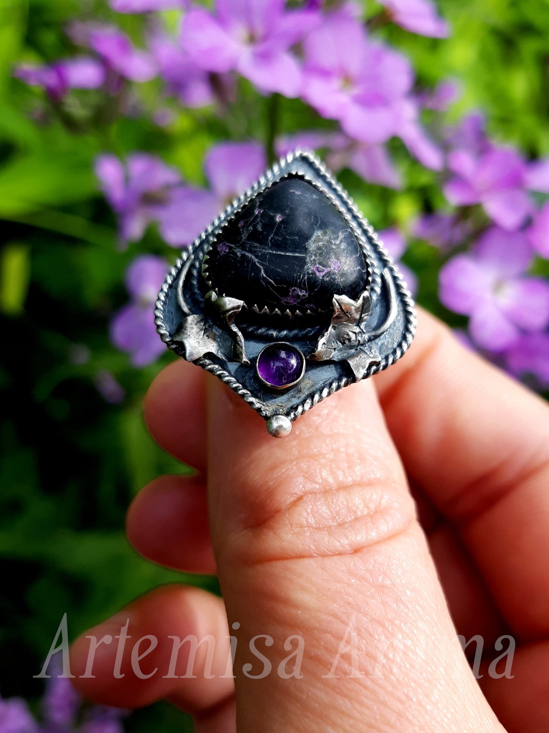 The Oracle Ring || Rare Black Sugilite Stone || Size 8.5 || Hand Forged ...