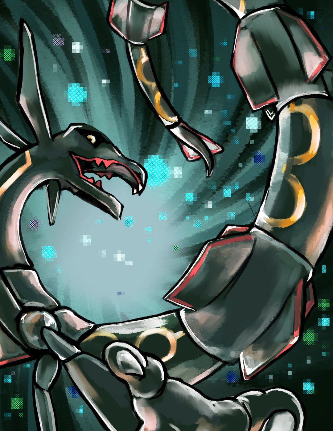 Shiny Rayquaza Pokemon Fan Art Poster PKMN Print Fan Art Fanart Cookie ...