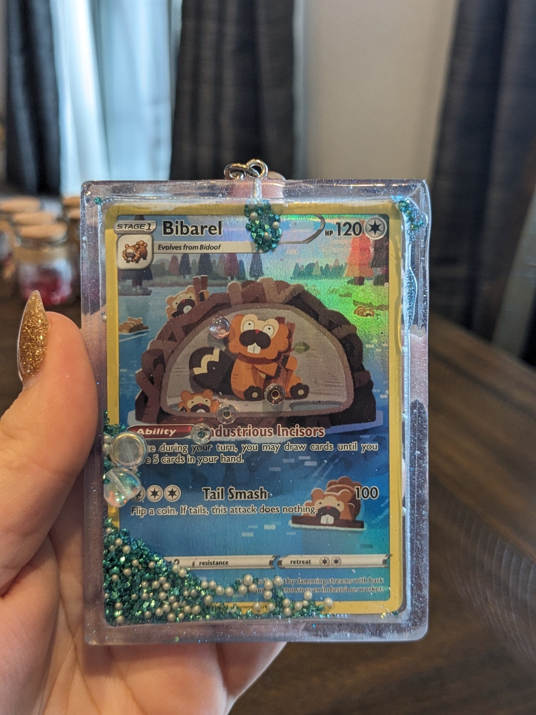 Custom Unique Handmade Real Pokemon Card Shaker Keychain Oil Cute ...