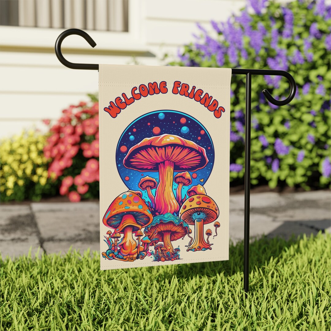 Welcome Sign Flag, Yard Art, Mushroom Welcome Flag, Front Porch Decor ...