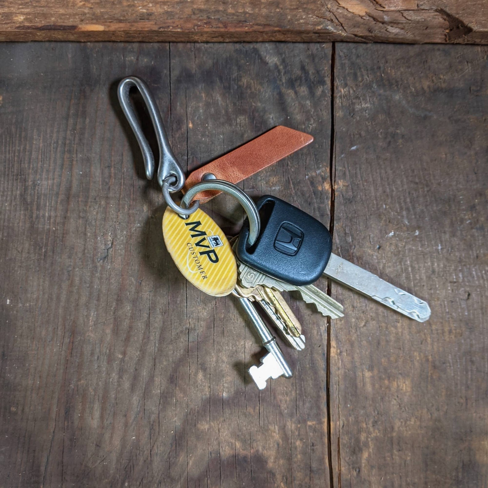 Hemlock Mini Japanese Fish Hook Personalized Keychain Leather Tag and ...