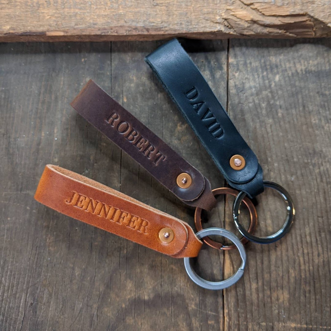 Personalized Leather Keychain - Custom Leather Keychain Handmade in USA ...