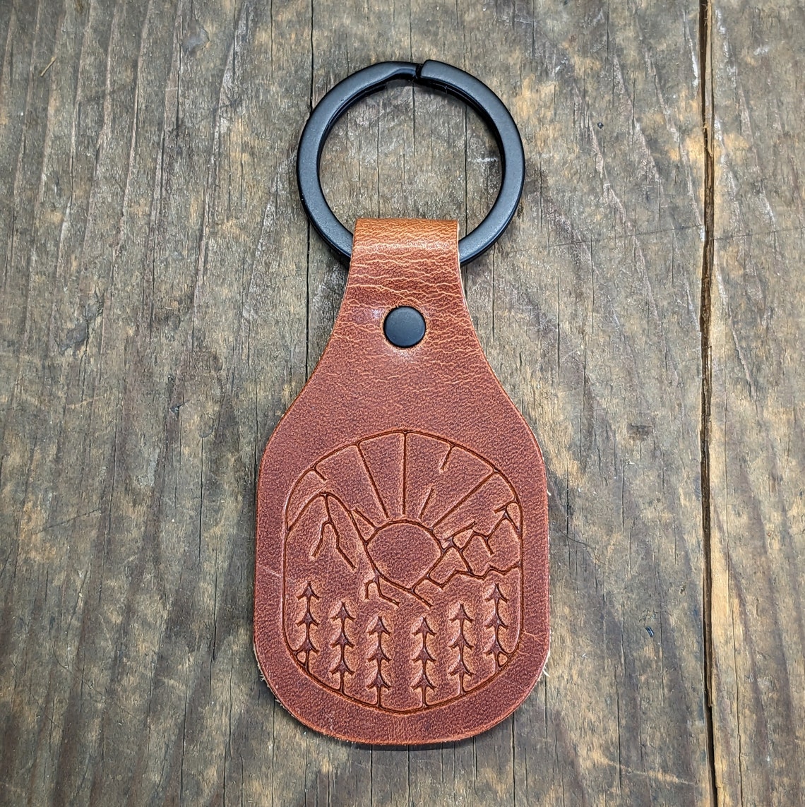 Mountain Sunrise Leather Keychain - Leather Gift for Lovers of the ...