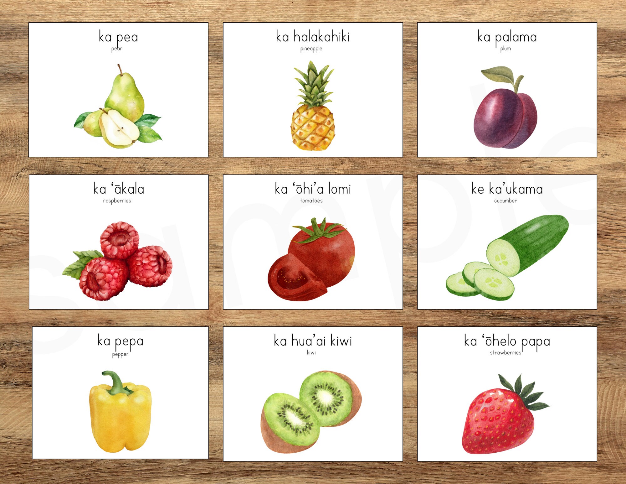 Hawaiian 'fruit + Vegetable' Flashcards, Hawaiian Vocabulary, Learn ...