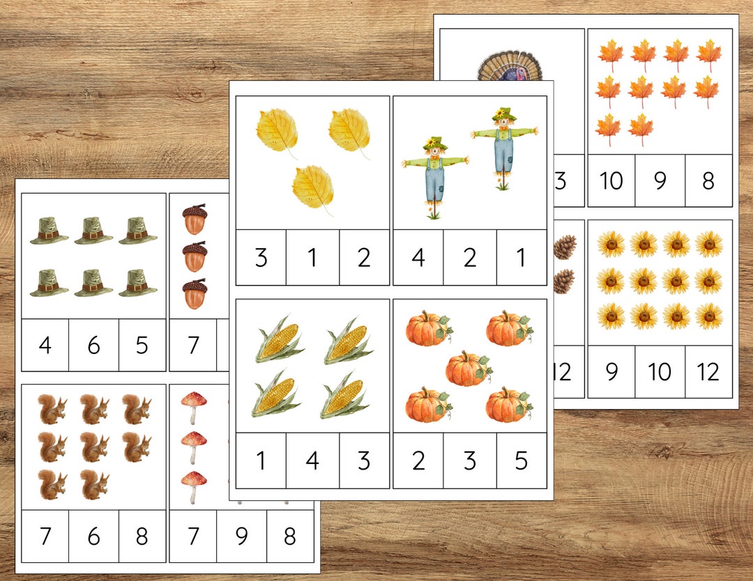 Autumn Count and Clip Cards, Autumn Letter Clip Cards, Montessori Clip ...