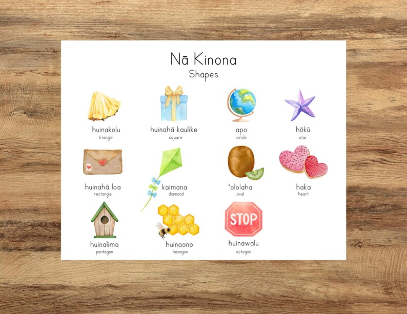 Hawaiian Shapes, Hawaiian 3-part Cards, Hawaiian Language Resource ...
