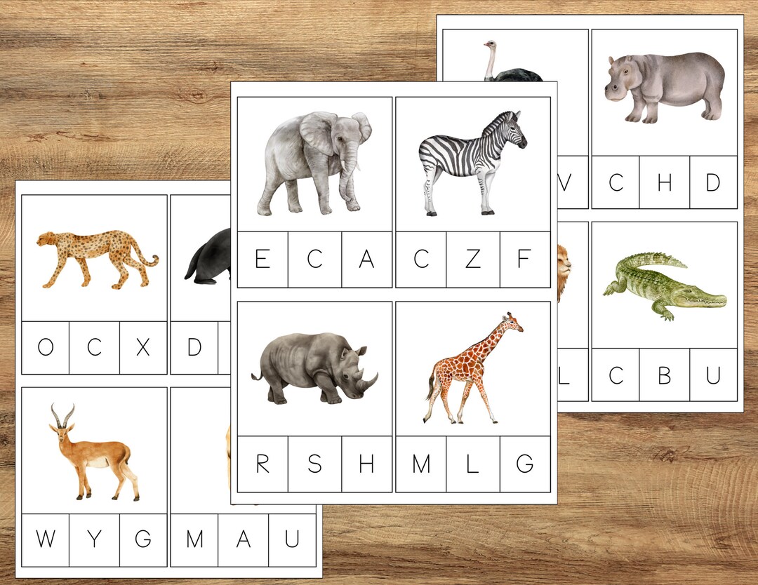 Savanna Wildlife Letter Clip Cards, Prek Kindergarten Learning ...