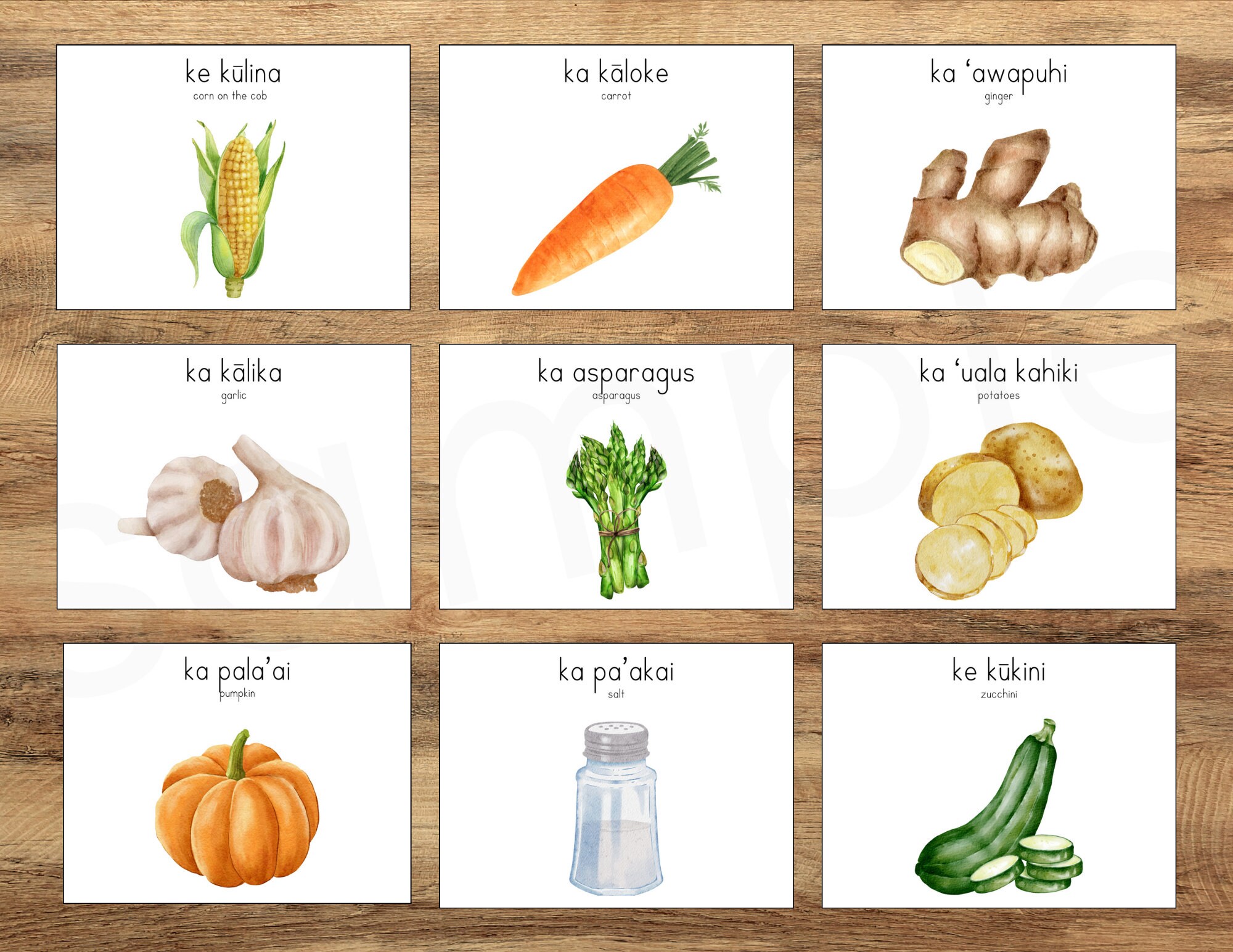Hawaiian 'fruit + Vegetable' Flashcards, Hawaiian Vocabulary, Learn ...