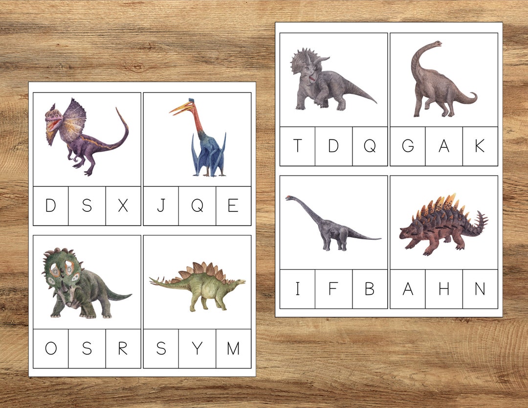Dinosaur 'letter Clip Cards', Prek Kindergarten Learning Resources ...