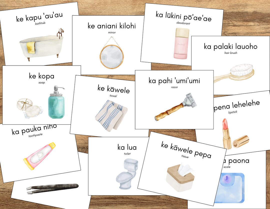 Hawaiian Flashcards Hawaiian Bathroom Words Learn Hawaiian - Etsy