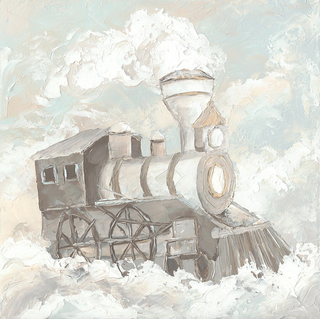 Train Nursery Painting Children's Art Neutral Decor - Etsy