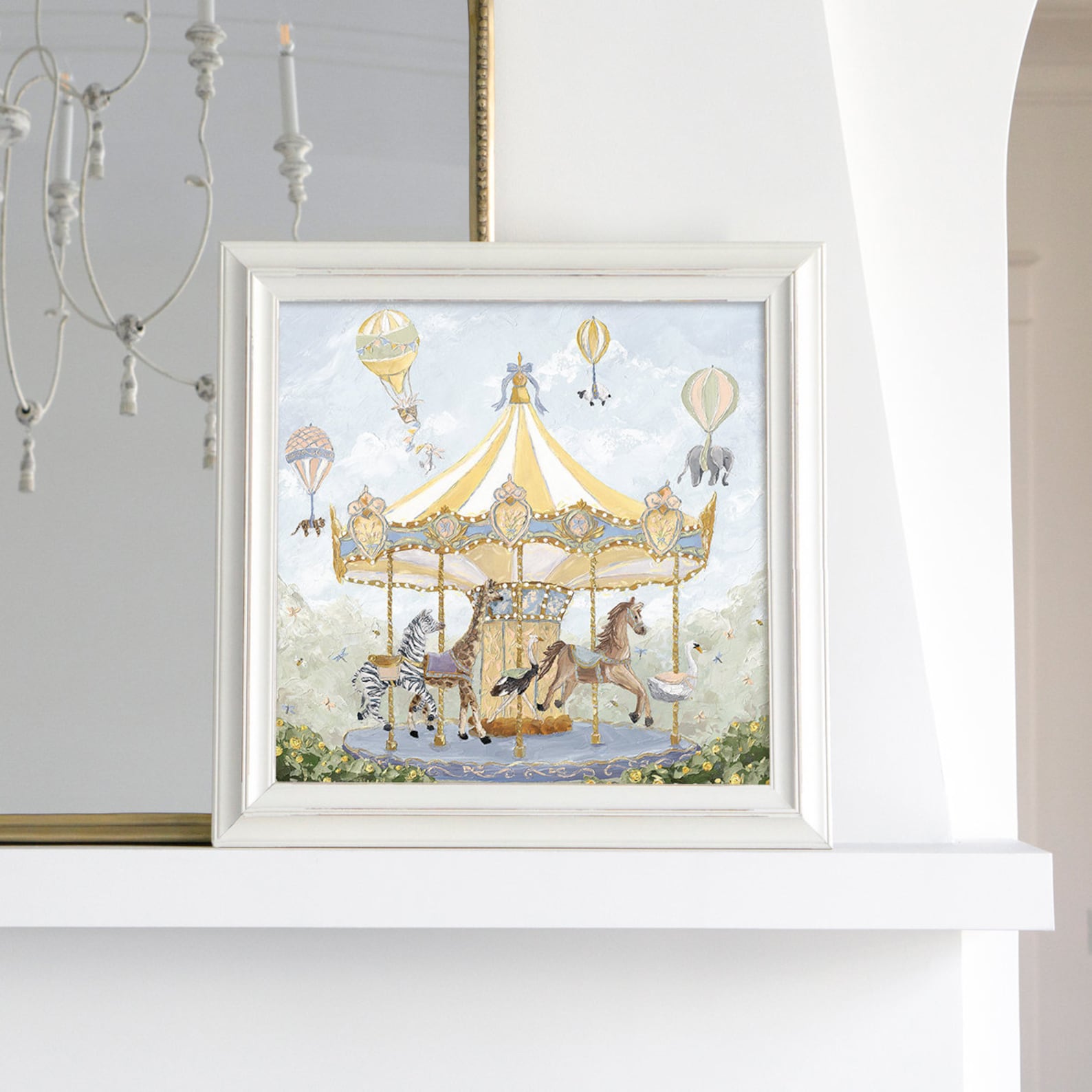 Carousel Nursery Painting, Children's Art, Zoo Animals, Hot Air ...