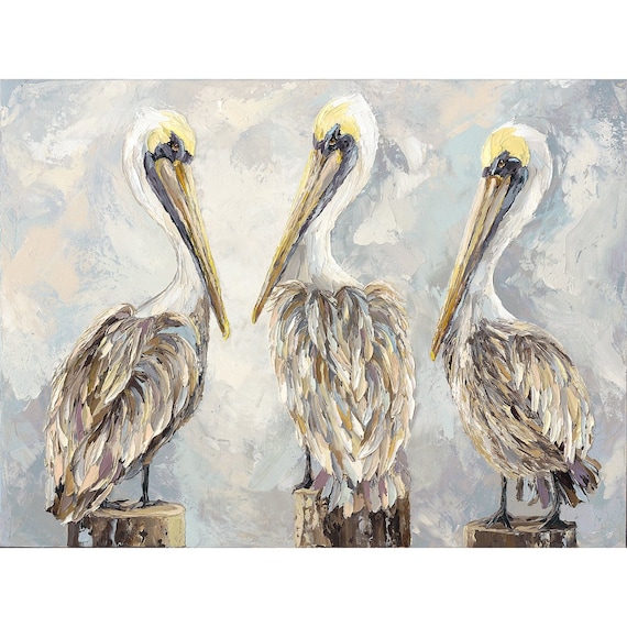 Paintings Of Pelicans In Acrylic 3 Floating Pelicans" 26"x50" ORIGINAL
