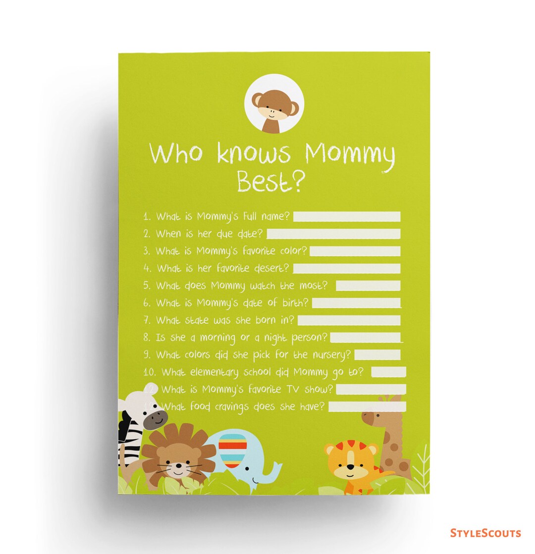 Who Knows Mommy Best - Monkey Baby Shower Games Printable, Safari Baby ...