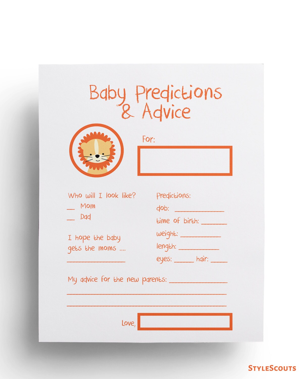 Baby Predictions Card - Baby Shower Games Printable - Shower Ideas - Etsy
