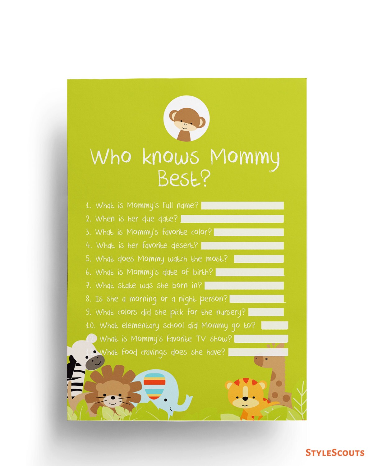 Who Knows Mommy Best Monkey Baby Shower Games Printable, Safari Baby ...
