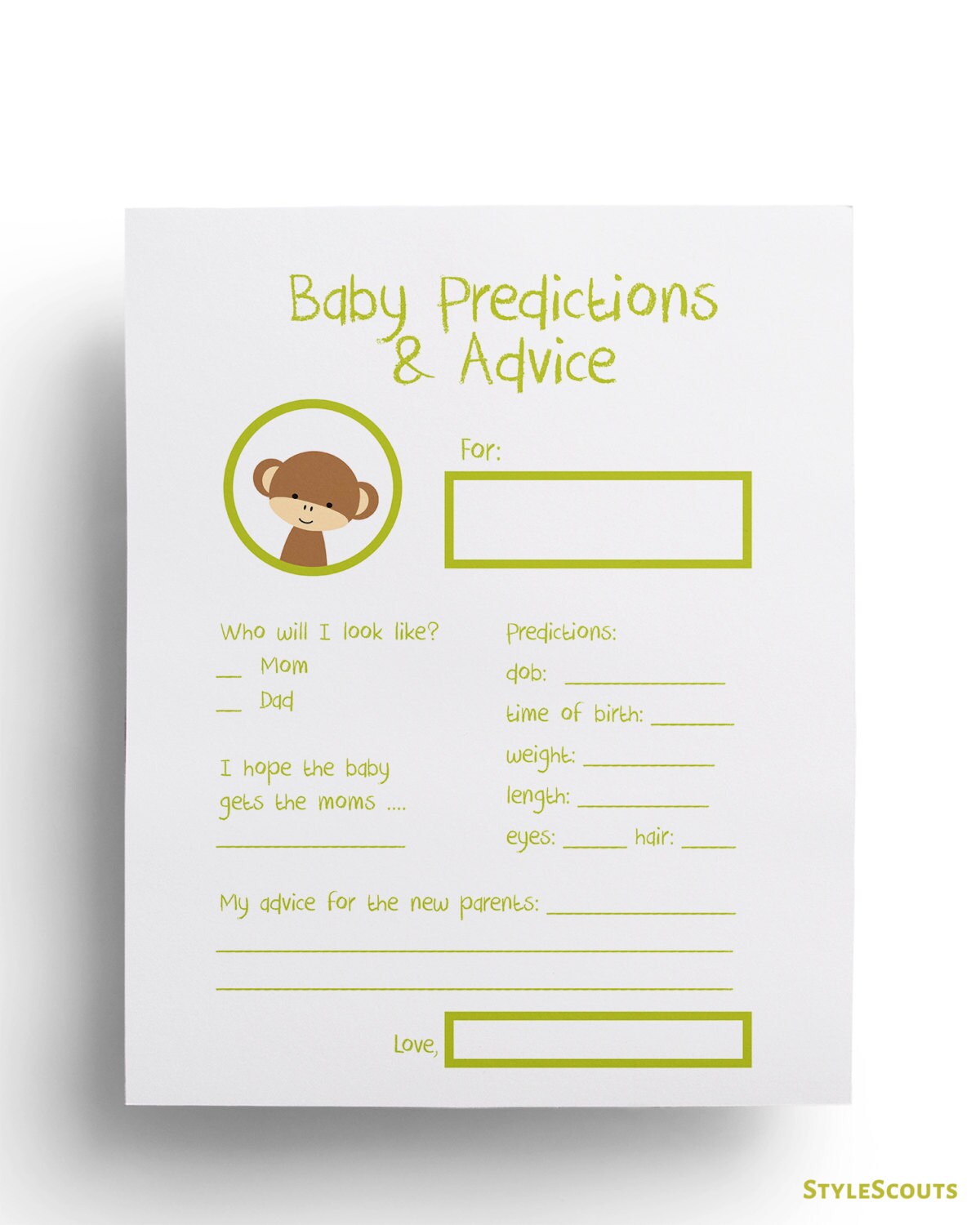 Baby Predictions Card - Baby Shower Games Printable - Shower Ideas - Etsy