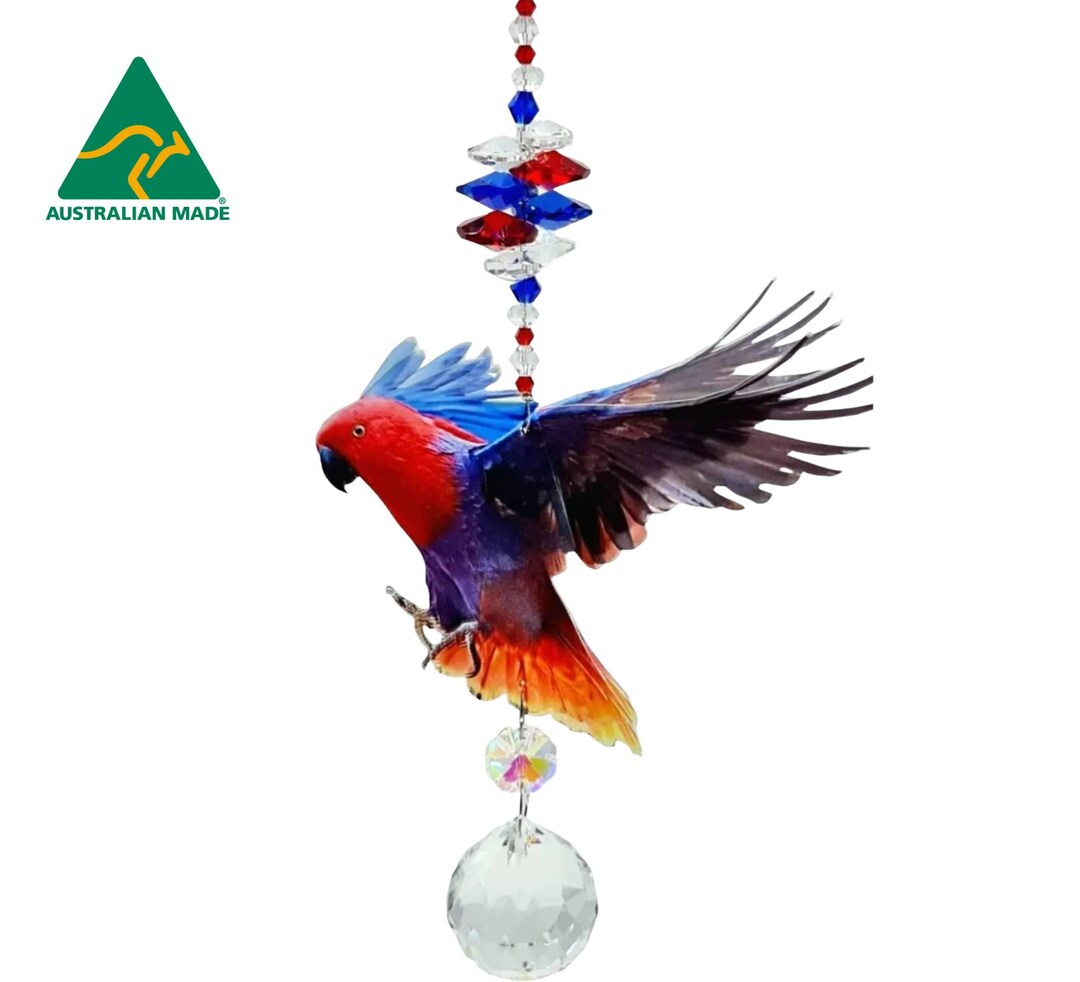Eclectus Parrot Crystal Suncatcher, Gift for Her Mom, Red Blue Window ...