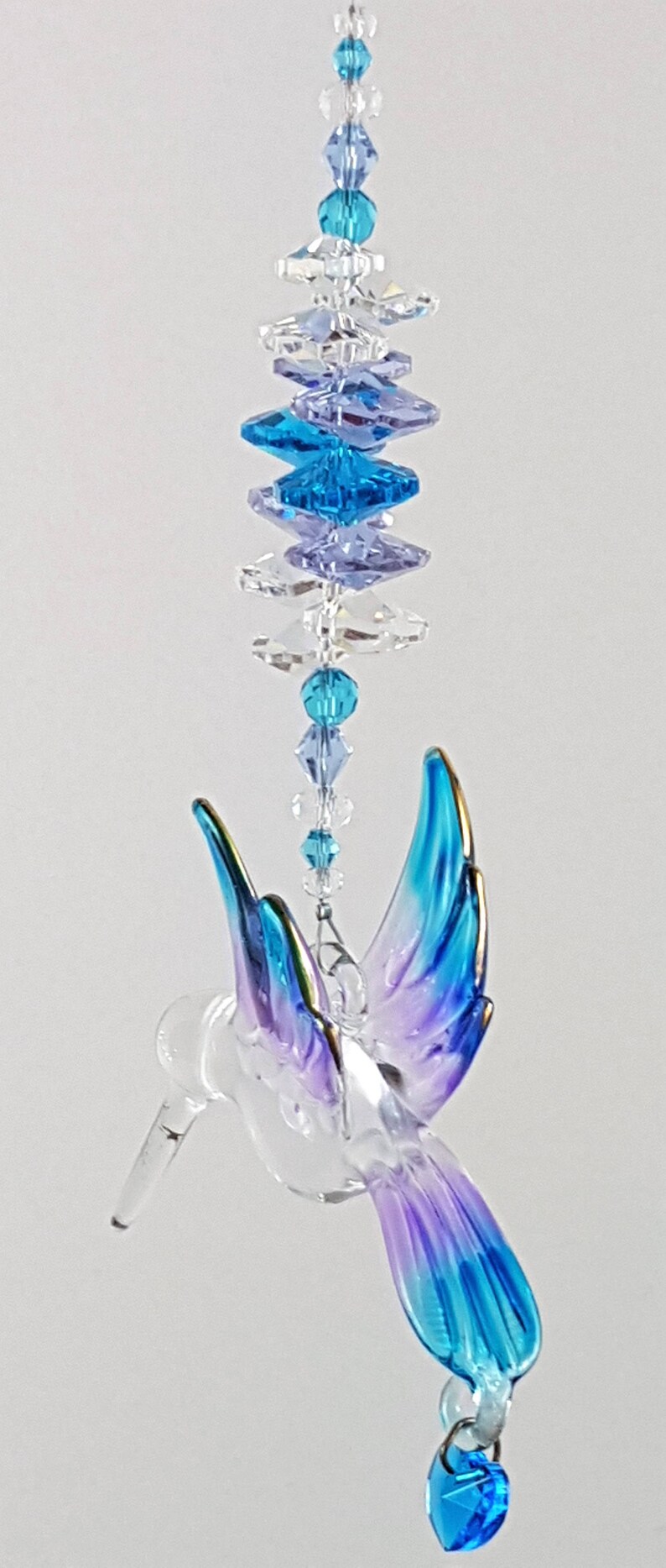 Blown Glass Hummingbird Crystal Suncatcher Gift, Window Hanging ...