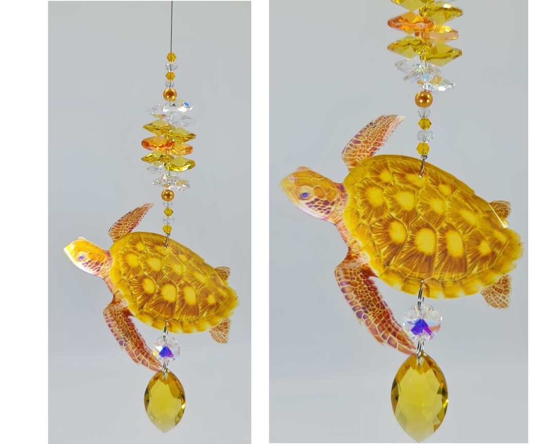 Turtle Suncatcher Gift For- Her Boys, Hanging Glass Rainbow Prism 38mm ...
