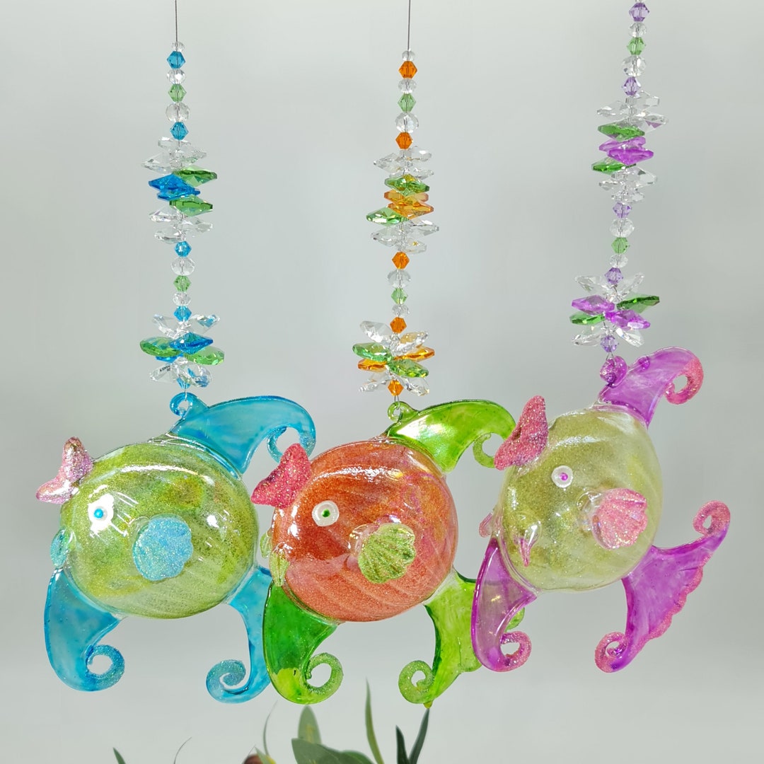 Tropical Fish Crystal Suncatcher, Blown Glass Fengshui Window Hanging ...