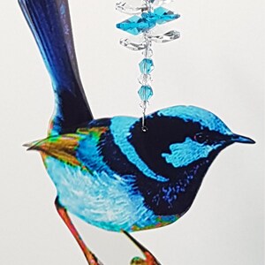 Blue Fairy Wren Crystal Suncatcher Gift, Window Hanging Light Catcher ...