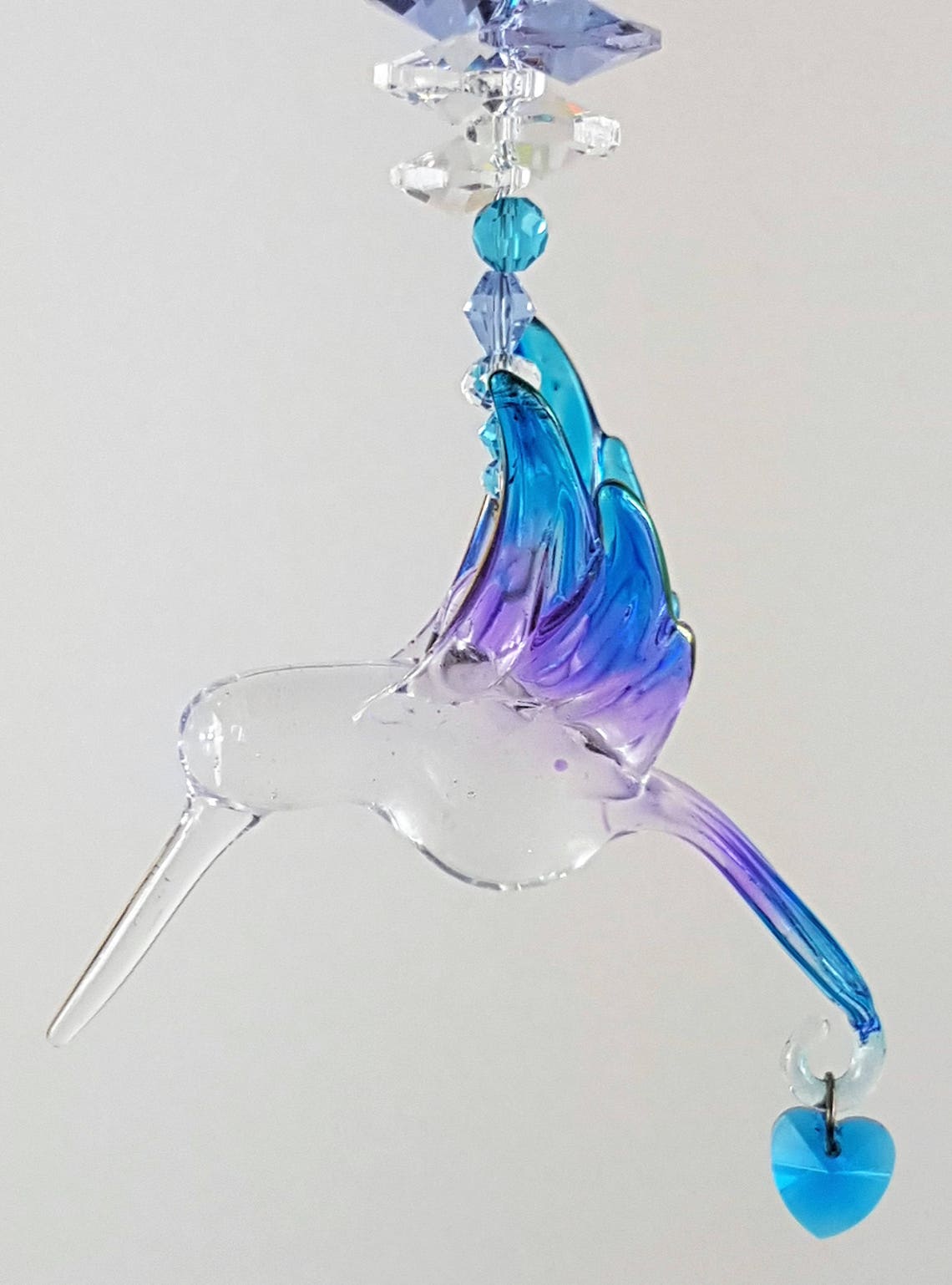 Blown Glass Hummingbird Crystal Suncatcher Gift, Window Hanging ...