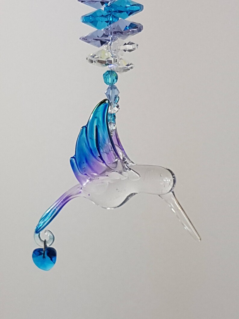 Blown Glass Hummingbird Crystal Suncatcher Gift, Window Hanging ...