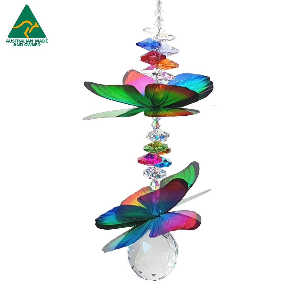 Large Rainbow Butterfly Crystal Suncatcher Gift, Handmade Window ...