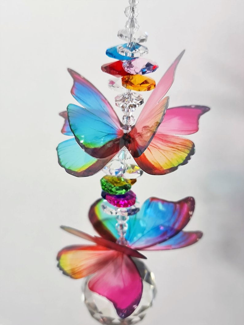 Big Rainbow Butterfly Suncatcher Crystal Gift, Pastel Colors Handmade ...