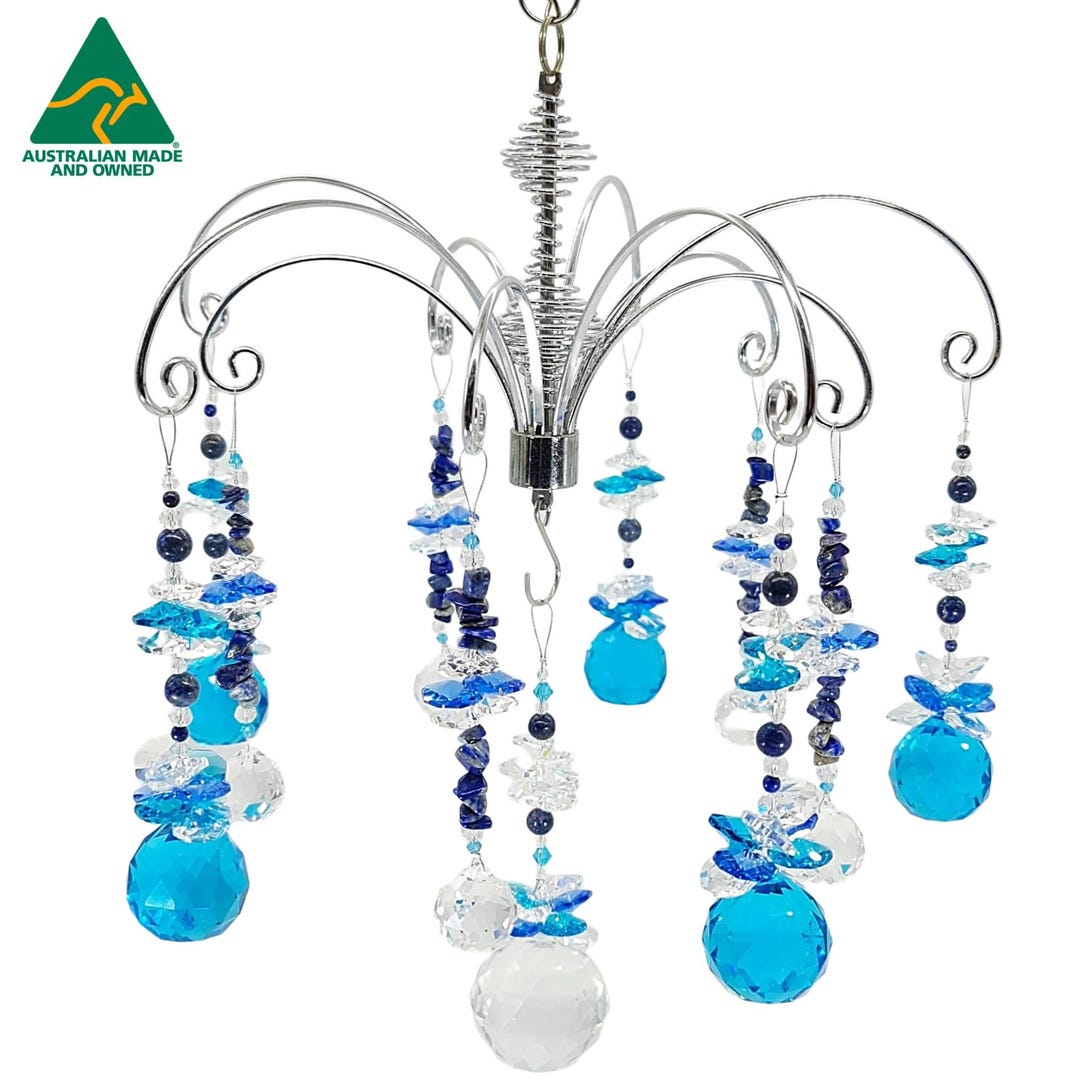 Large Lapis Crystal Suncatcher Chandelier. 11 Suncatchers With Hanging ...