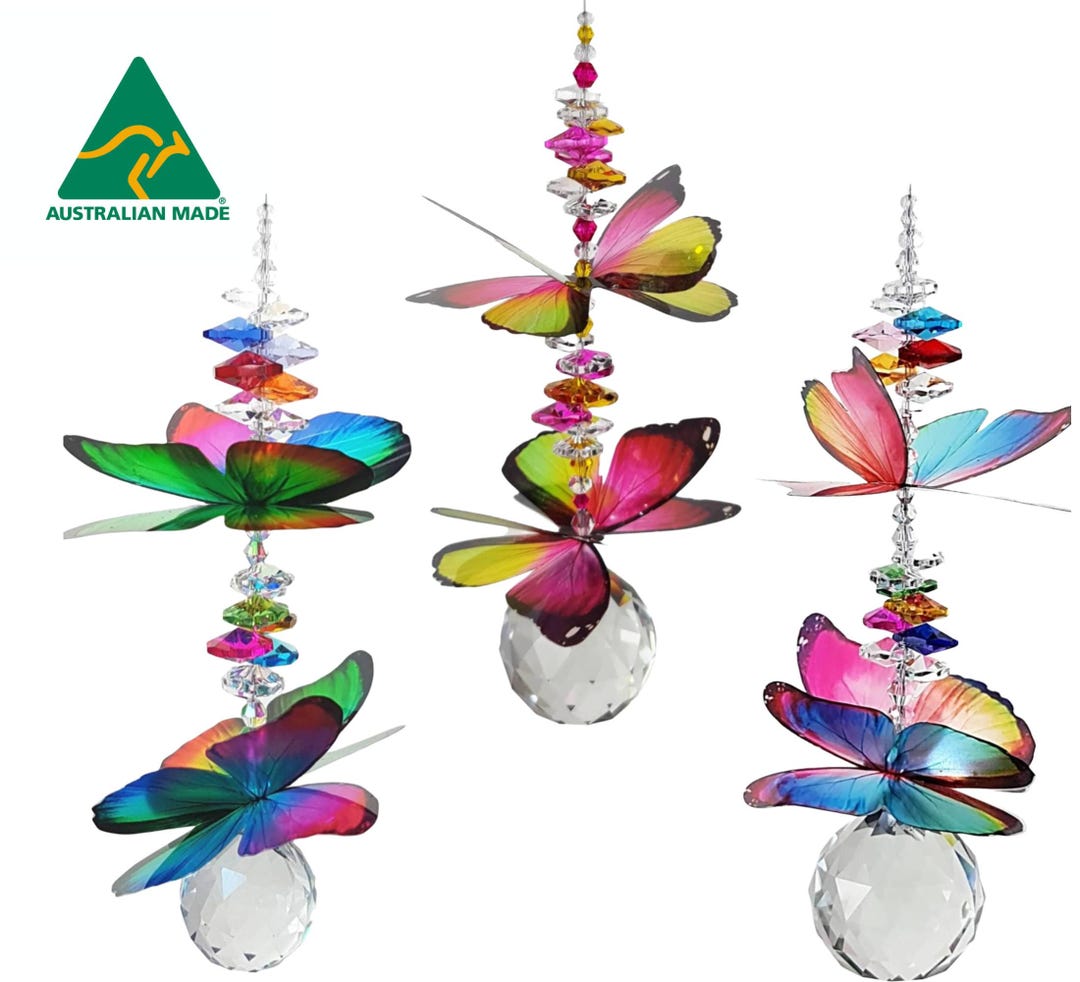 Big Rainbow Butterfly Suncatcher Crystal Gift, Pastel Colors Handmade ...