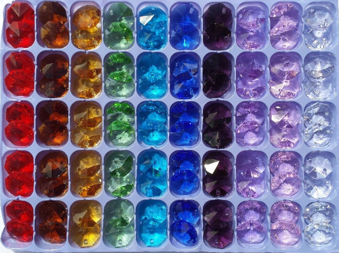 100x 14mm 1hole / 2hole Octagon Crystal Suncatcher Beads Plain Colors ...