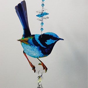 Blue Fairy Wren Crystal Suncatcher Gift, Window Hanging Light Catcher ...