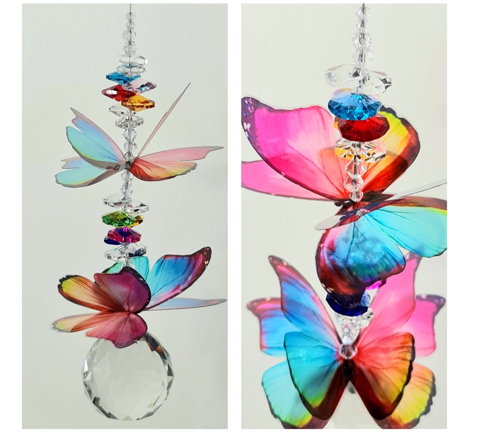 Big Rainbow Butterfly Suncatcher Crystal Gift, Pastel Colors Handmade ...