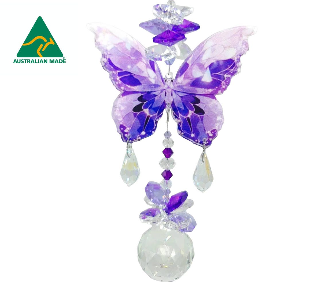 Purple Butterfly Crystal Suncatcher Gift. Rainbow Window Crystals or ...