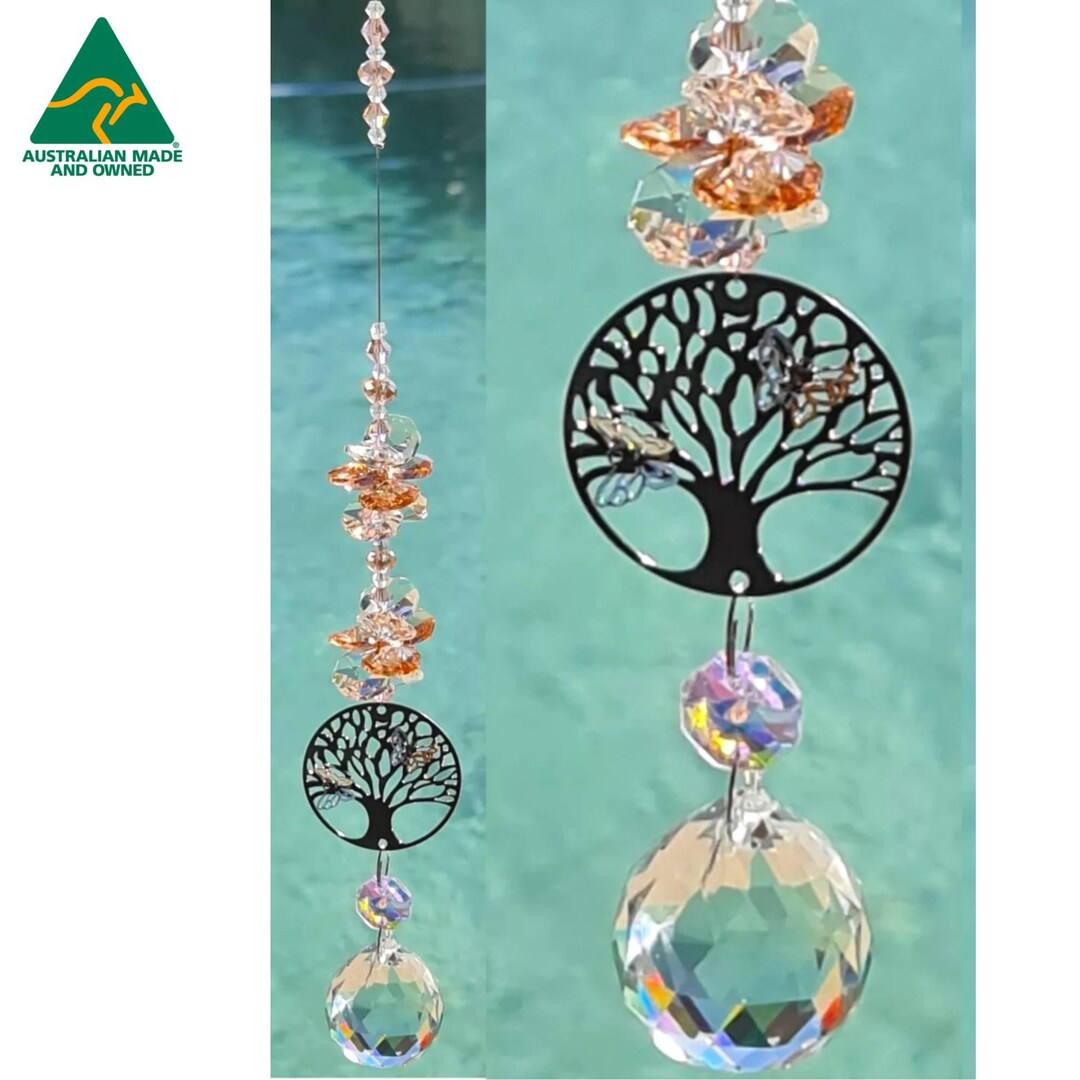 Tree of Life Crystal Suncatcher Gift, Handmade in Australia, Rainbow ...