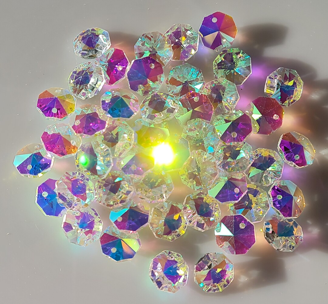 70x AB Clear Octagon Crystal Suncatcher Beads 1 Hole or 2 Holes. 10mm ...